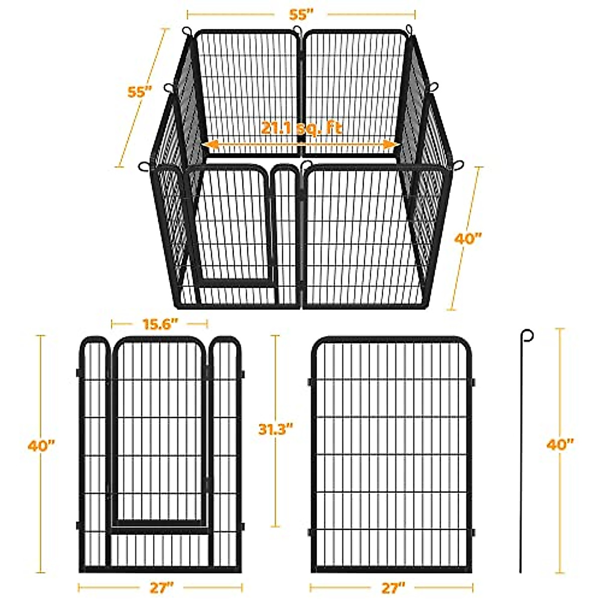 Yaheetech Dog Playpen Outdoor, 8 Panel Dog Fence 40" Indoor Pet Pen for Large/Medium/Small Dogs Heavy Duty Pet Exercise Pen for Puppy/Rabbit/Small Animals Portable Playpen for RV Camping Garden Yard