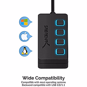 SABRENT 4 Port USB 3.0 Hub with Individual LED Lit Power Switches, Includes 5V/2.5A Power Adapter (HB-UMP3)