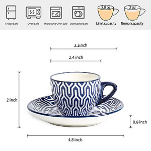 Selamica Ceramic 2.8 oz Espresso Cups, Small Expresso Coffee Cup Set with Saucers, Cappuccino Cups Set of 6, Porcelain Mini Demitasse Cups for Latte Mocha Tea, Gift, Vintage Blue