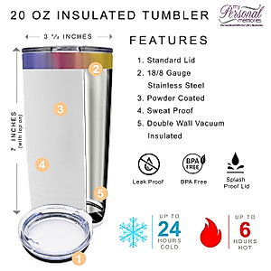 Customized Personalized Stainless Steel Travel Tumbler with Lid - Engraved Double-Wall Vacuum Insulated for Him, Her Your Custom Text (White with Prism, 20 oz)