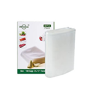 ZRFooCoo Vacuum Sealer Bags for Food Saver, 100 Count 8" x 12" BPA Free Precut Food Vac Bags, Heavy Duty Vaccum Food Sealer Bags for Storage, Meal Prep or Sous Vide Bag