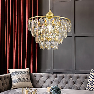 Modern Crystal Chandelier Light Fixtures, Mini Crystal Chandelier Ceiling Light Small, Raindrop Pendant Lighting, Gold Ceiling Lamp Hanging Lights for Bedroom Bathroom Closet Hallway Kitchen Island