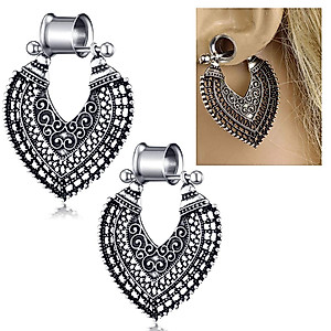 TIANCI FBYJS 3 Pairs Surgical Steel Ear Tunnels Rose Gold Large Hoop Ear Plugs Expander Dangle Gauges Stretcher Piercing…