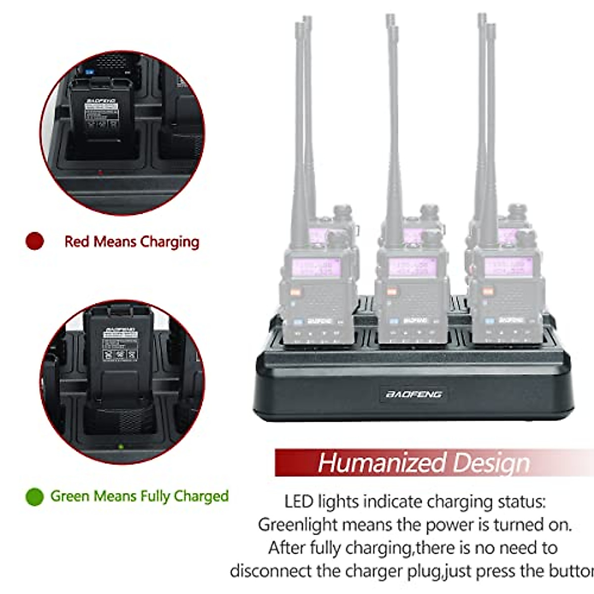 Baofeng UV-5R Six Way Charger Two Way Radio Multi Unit Charger Station for UV-5R UV-5R+ UV-5RE UV-5RTP UV-5X3 BF-F8HP RT-5R RT-5RV MK4 Radio and Battery