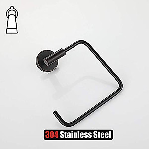 JQK Towel Ring Oil Rubbed Bronze, Stainless Steel Square Ring Towel Holder for Bathroom, 6 Inch ORB Wall Mount, TR140-ORB