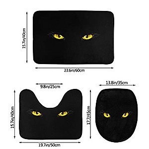 Moslion Bath Mat Black Cat Eyes Halloween Design Scary Yellow Eyes Boo Horror Party Evil Art Bathroom Mat 3 Piece Set Non-Slip Bathmat Antiskid Pad Doormat and Toilet Lid Cover Set