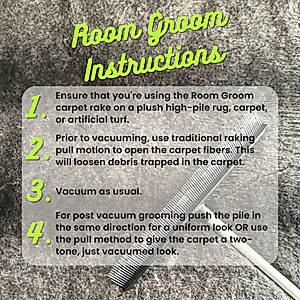 Room Groom Carpet Rake and Groomer with Telescoping 54 Inch Adjustable Handle, Portable Design, Carpet Brush Ideal for Pet Hair, Refreshing High Pile Carpets, Rugs, and Artificial Turf