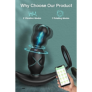 Prostate Massager Sex Toys for Men - 5IN1 360° Rotating Anal Adult Toys with 4 Anal Plug Beads, 9 Vibrating Butt Plug, G-spot Male Vibrator Sex Toys with Penis Ring, Male Sex Toy for Men Couples