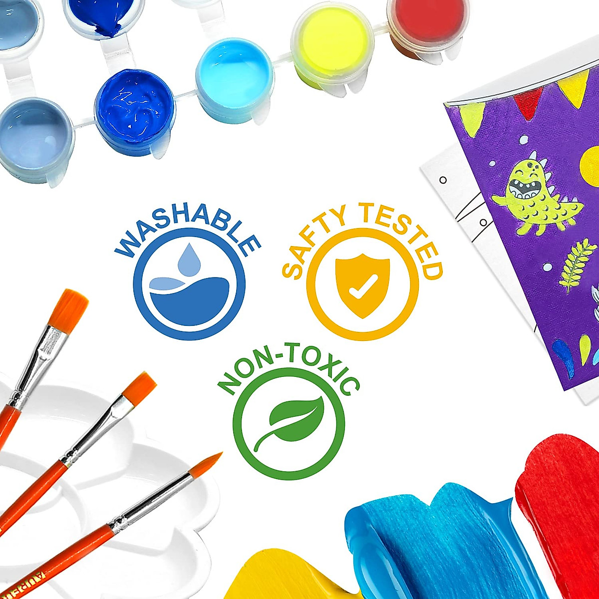 AUREUO Pre Drawn Canvas - 6 Pre Printed 8x10 Canvas, Acrylic Paints, Wood Easel, Smock, Paint Brushes & Palette Art Gift for Boys Girls