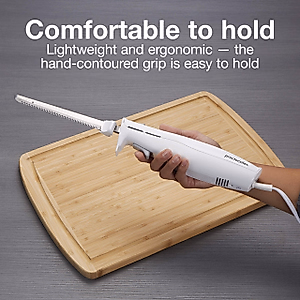 Proctor Silex Easy Slice Electric Knife for Carving Meats, Poultry, Bread, Crafting Foam and More, Lightweight with Contoured Grip, White