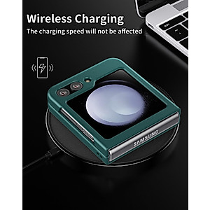 Cresee Case for Samsung Galaxy Z Flip 5 (2023) with Cover Screen Protector, Thin Hard PC Phone Case for Galaxy Z Flip5 - Green+Glass