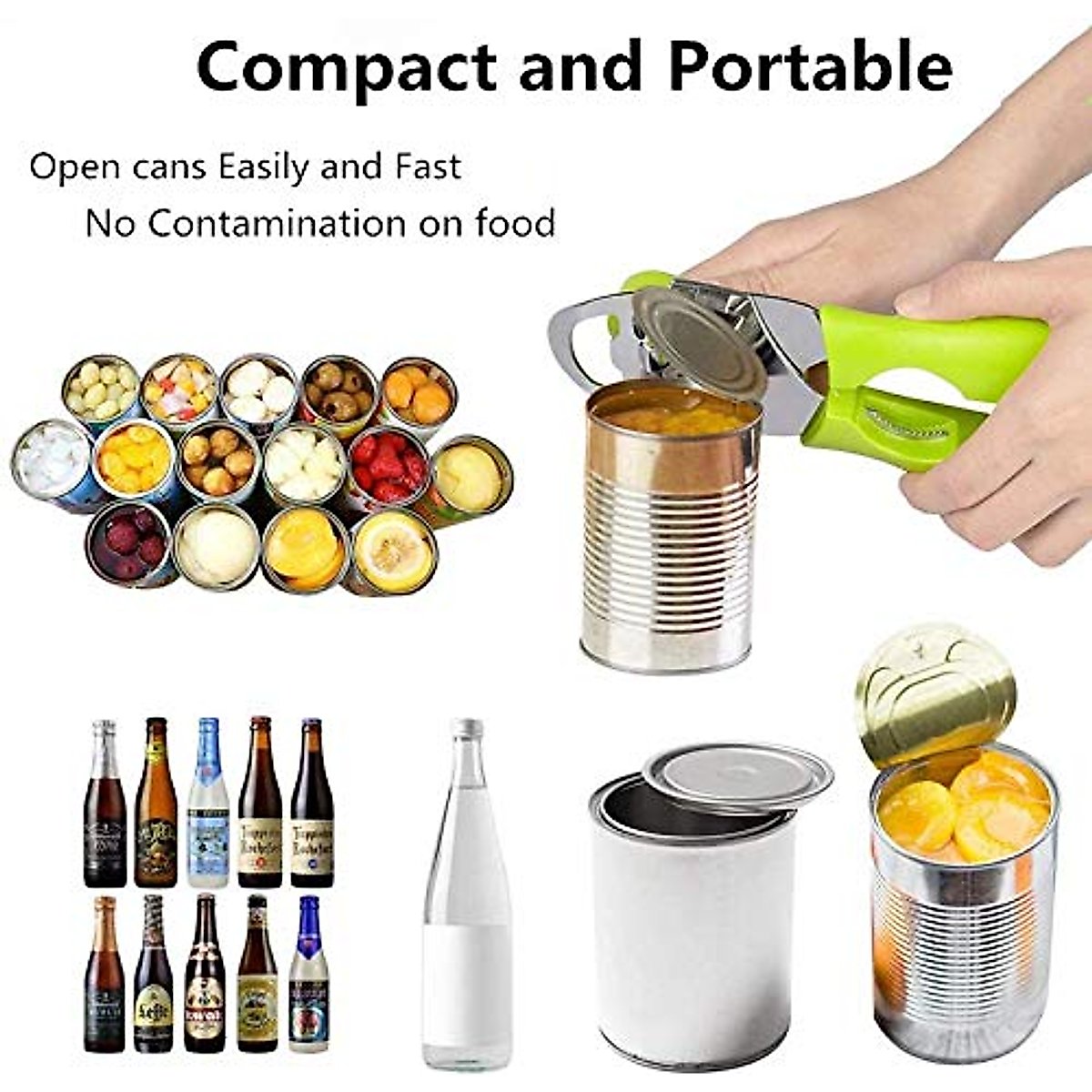Can Opener, Can Openers Hand Held, 4 in 1 Smooth Edge Hand Held Bottle Opener, Professional Heavy Duty Beer Can Opener Ultra Sharp Food Safe Jar Opener Multifunctional Tin Opener with Easy Turn Knob