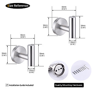 GERZWY Bathroom Towel Hook SUS 304 Stainless Steel Single Coat/Robe Clothes Hook for Bath Kitchen Contemporary Hotel Style Wall Mounted 2 Pack Brushed Finish AG1107B-LS