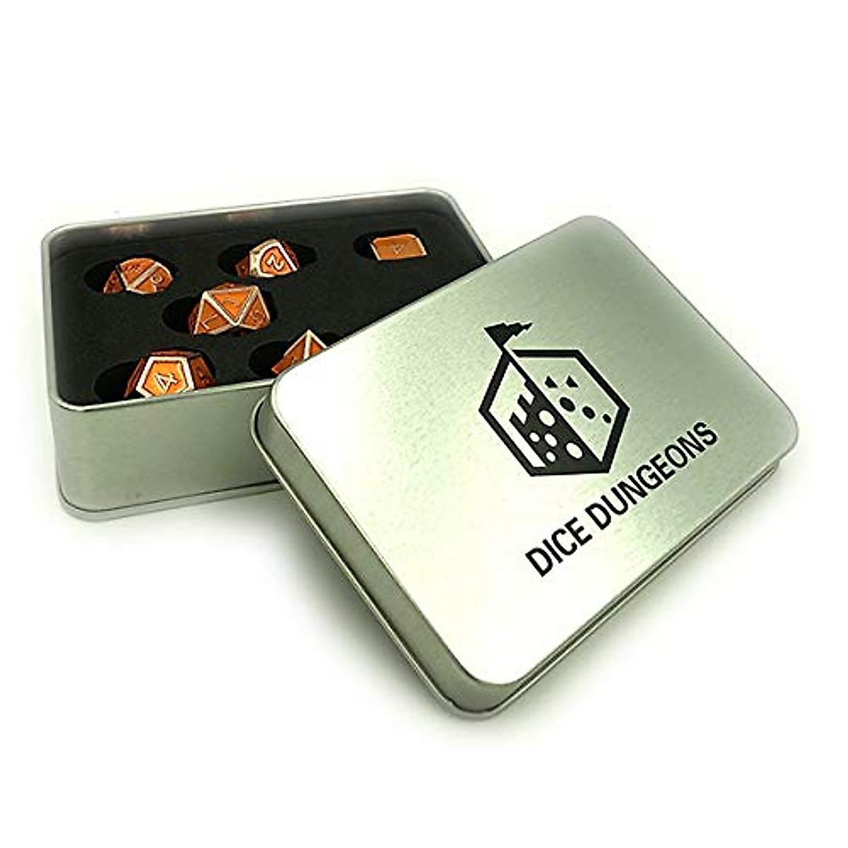 Metal Imperial Dice Set with Display Box | Metal Dice for Tabletop RPG Games Dungeons Dragons (Pumpkin Spice Orange Set)