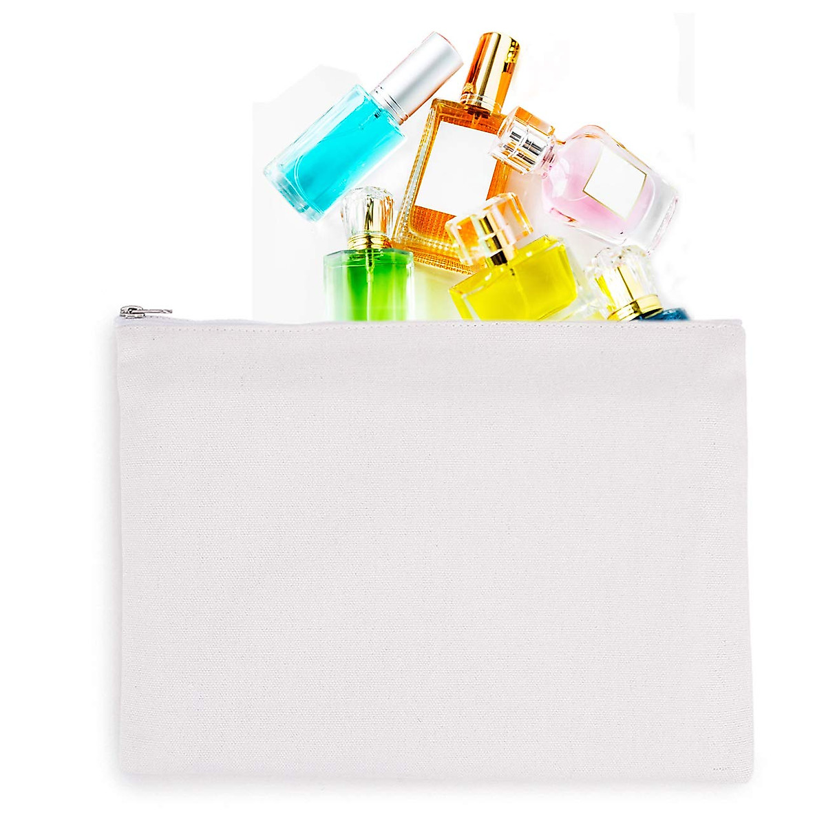 YINGKOR Cotton Canvas Zipper Cosmetic Bag Makeup Bags Tool Organizer with Cotton Lining 20x28cm, White, 7.87x11.02 inches, 20x28cm, Pack of 2