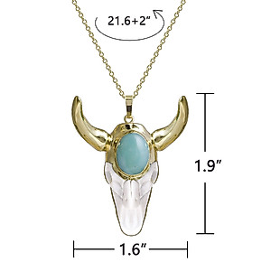 Ladywowu Bull Skull Necklace Gold, Faceted Polished Amazonite Necklace, Bohemian Bull Necklace for Women Western, Unisex Punk Retro Skull Jewelry for Men