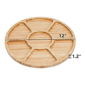 Dicunoy Divided Serving Tray, 13'' Veggie Tray Container Bowls, Lazy Susan Relish Sectional Snack Tray with 7 Moveable Compartment for Candy, Appetizer, Fruit, Nuts, Parties