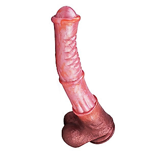 Soft Flexible Big Size Multi Color Artificial Horse Dildo Anal Toy Color Mixed Silicone Made with Suction (L)