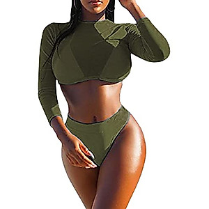 ALBIZIA Women's Sexy Brazilian Triangle Swimsuit 3 Piece Bathing Suit XL Army Green