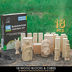 BeaverCraft BW18 pcs Basswood Carving Blocks Whittling Wood Carving Blocks Basswood for Carving Wood for Whittling Kit Wood Blocks for Carving Basswood for Wood Carving Set Wood Carving Wood