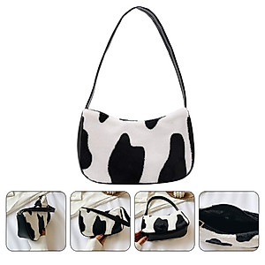 VALICLUD Shoulder Bag for Women Mini Furry Handbag Underarm Purse Cow Print Clutch Bag Faux Fur Purse