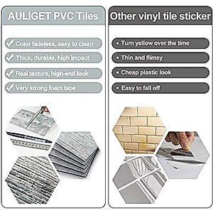 AULIGET 2 Piece Peel and Stick Backsplash PVC Tile, 3" x 6" Rustic Brick Stick on Tiles for Backsplash Kitchen, Bathroom, Laundry Room, Camper, Fireplace