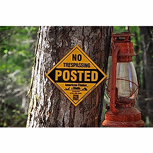 No Trespassing, No Hunting, No Fishing, Boundary Marker, Small, Diamond, Aluminum, Yellow, 10 Pack