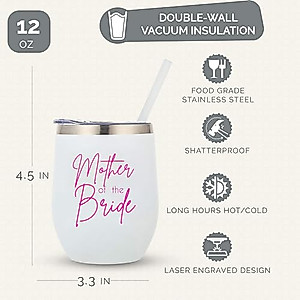 Your Dream Party Shop Mother of The Bride Insulated Tumbler Stainless Steel 12 Oz Wine Tumbler with Lid and Straw - Great Mother of the Bride Cup and Mother Cup