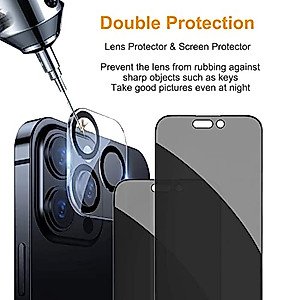 Pehael [2+2 Pack] iPhone 14 Pro Max Privacy Screen Protector with Camera Lens Protector Full Coverage Anti-Spy Tempered Glass Film 9H Hardness Upgrade Edge Protection Easy Installation Bubble Free Specially Designed for iPhone 14 Pro Max [6.7 inch]