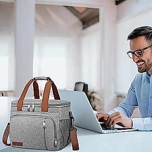 MIYCOO Insulated Lunch Bag for Women Men Reusable Lunch Box for Office Work - Leakproof Soft Adults Lunch Cooler Bag with Adjustable Shoulder Belt Grey