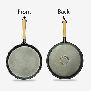 XD Designs Pancake Crepes Frying Pan Cast Iron, Induction, with Beech Handle, Skillet for Steak Pizza, Frying Eggs, for Breakfast,-18cm