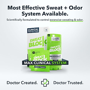 SweatBlock Antiperspirant Deodorant System MAXIMUM CLINICAL STRENGTH for Men & Women. Hyperhidrosis Aid for Excessive Sweating & Underarm Odor. 5 DRIBOOST Wipes + 1 Unisex Deo Stick (2.7oz)