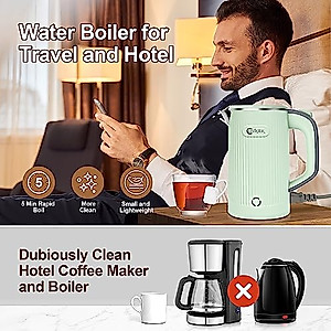 EVATEK Small Electric Kettle, 600W Mini Portable Tea Kettle, Travel Stainless Steel Interior Hot Water Boiler, Auto Shut-Off & No Base, Gift for Camping, Office, Student Dormitory