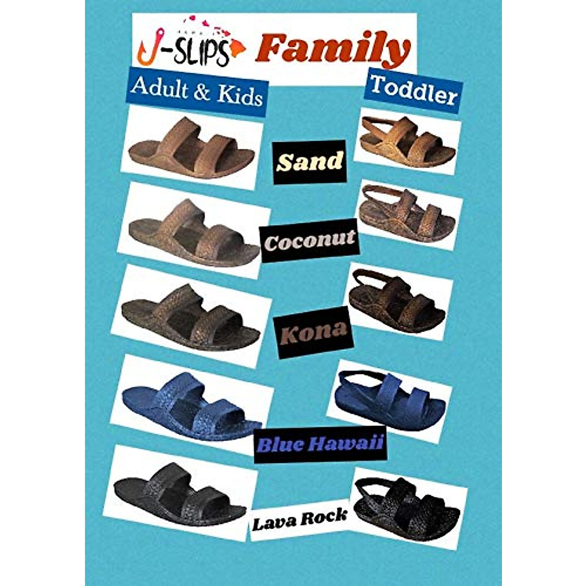 J-Slips Sandals for Women and Men - Comfortable Jesus Jandals for Beach, Summer, and Shower - Waterproof Hawaiian Slides in 12 Colors, Sandalias (Kona, W9)