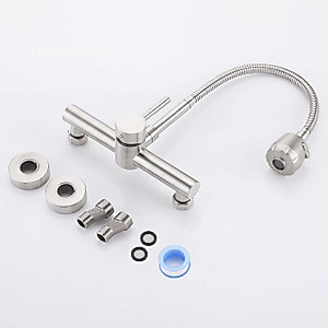 Wall Mount Kitchen Faucet One Handle 8" inch Center Commercial Sink Faucet with Stainless Steel Constructed Brushed Nickel Finish Commercial Kitchen Sink Faucet