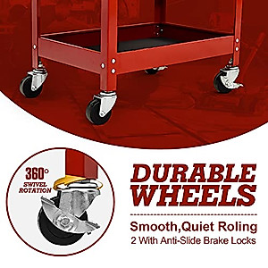 ARNOT 3 Tier Rolling Tool Cart, 330 LBS Tool Cart on Wheels for Mechanics, Heavy Duty Tool Cart with Drawers, Perfect for Garage, Warehouse & Repair Shop, Red