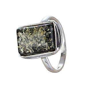 HolidayGiftShops Sterling Silver and Baltic Green Amber Adult Ring Cora- size 6.5