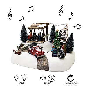 MOMENTS IN TIME Christmas Village Building, Tree Lot with LED Lights and Christmas Music - Battery Operated (not Included) (Optional 4.5V Adapter not Included) (6.9" H x 10.8" W x 7.7" D)