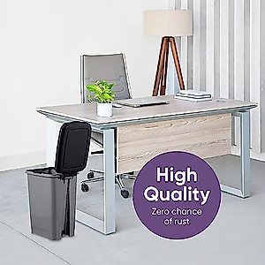 Superio Small 2.5 Gallon Plastic Trash Can with Swing Top Lid, Waste Bin for Under Desk, Office, Bedroom, Bathroom- 10 Qt, Beige/Brown (Grey/Black, Step On)