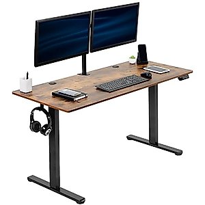 VIVO Electric 55 x 24 inch Stand Up Desk, Height Adjustable Standing Home & Office Workstation with Memory Controller, Rustic Vintage Brown Top, Black Frame, DESK-E155TN