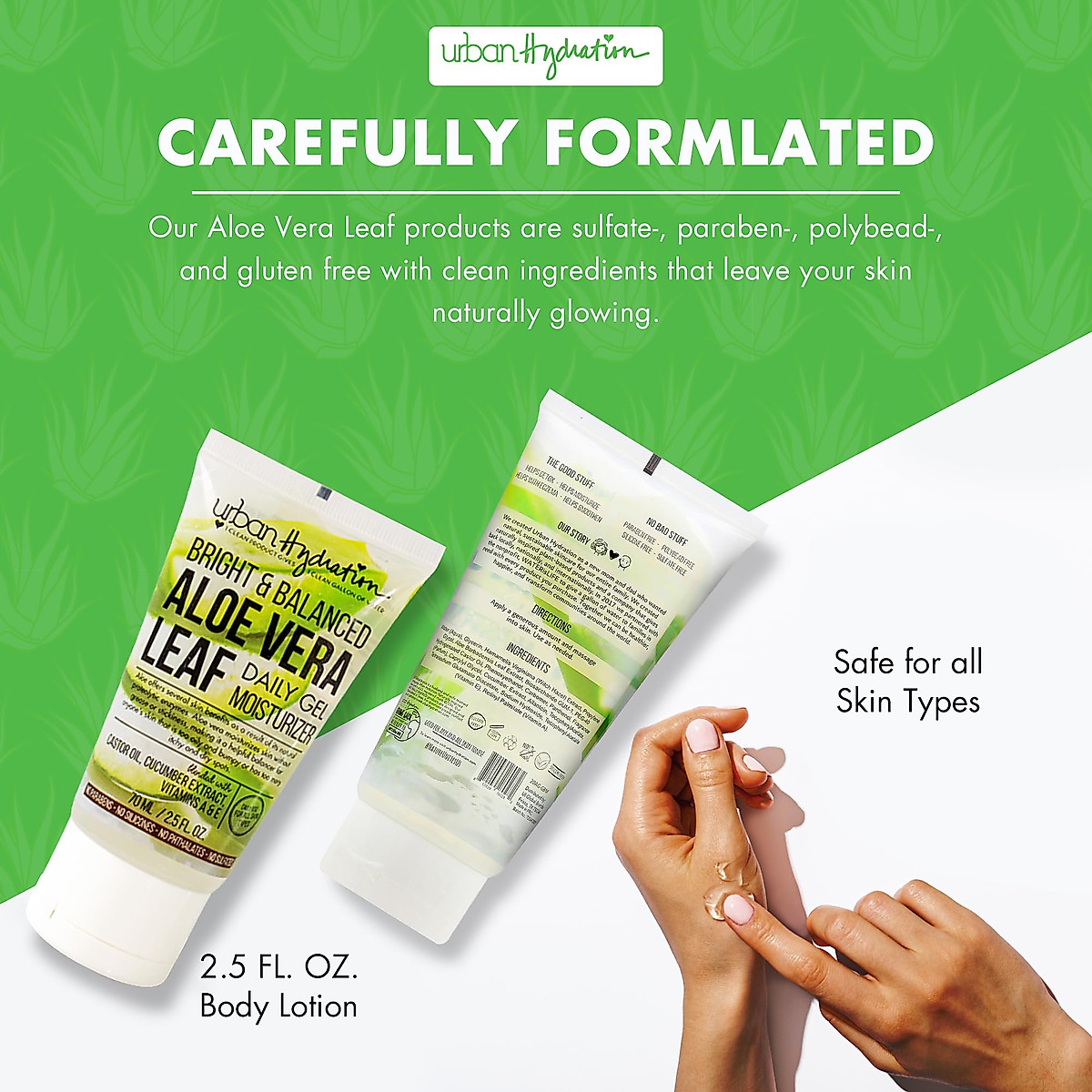 Urban Hydration Bright & Balanced Aloe Vera Leaf Facial Gel Moisturizer | Lightweight, Hydrates, Reduces Inflammation, Fights Acne, Anti-Aging Benefits For Smooth Skin, All Skin Types | 2.5 Fl Ounce