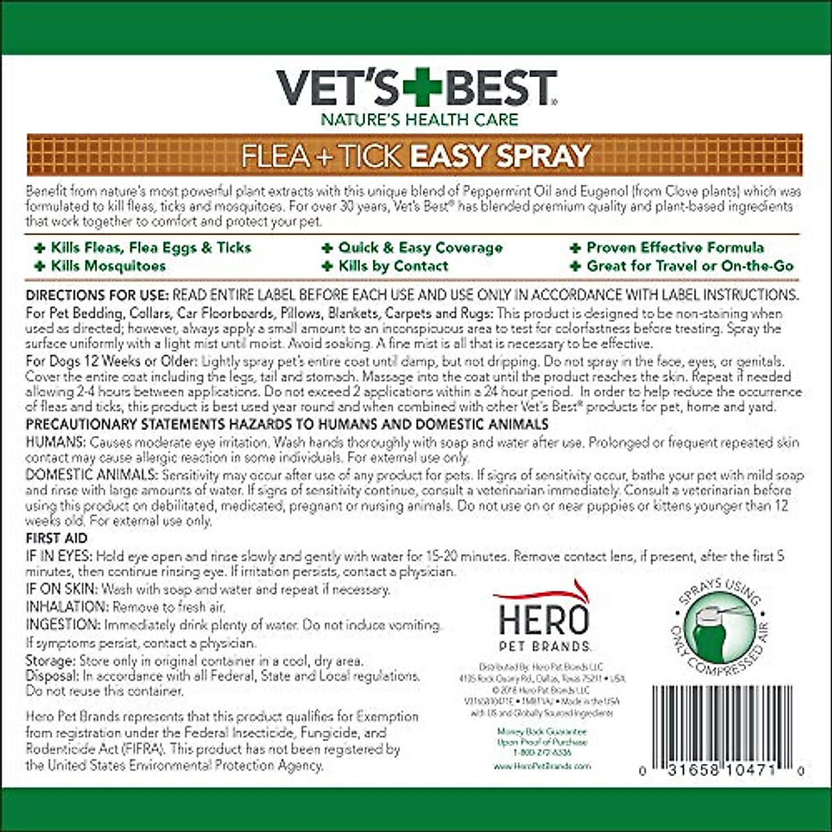 Vet's Best Flea and Tick Easy Spray | Flea Treatment for Dogs and Home |Plant-Based Formula | 6.3 Ounces