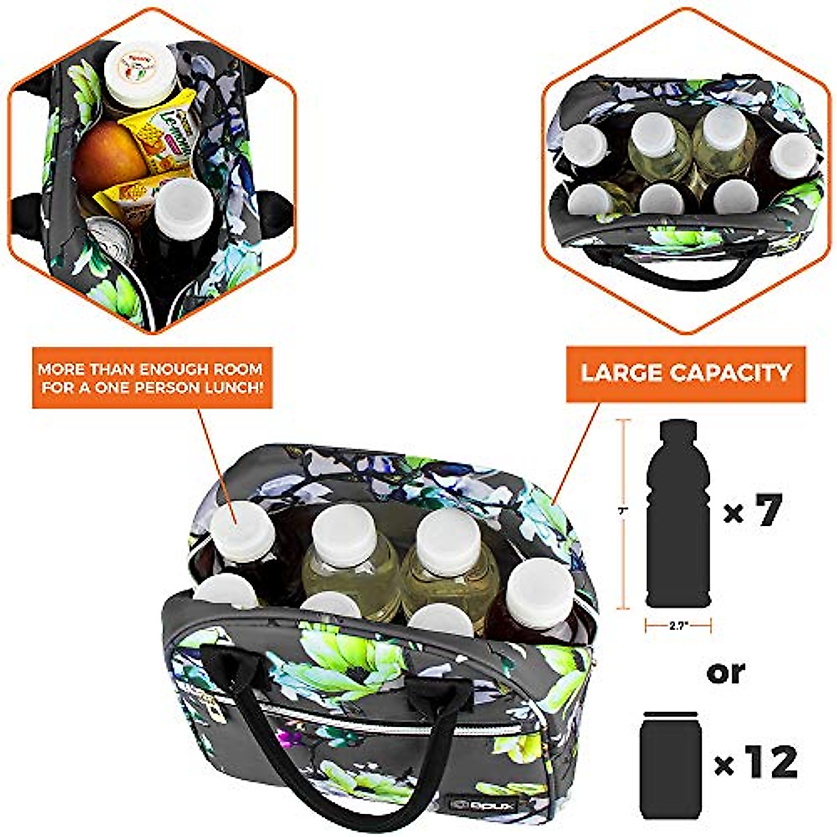 OPUX Insulated Lunch Box Women, Lunch Bag Tote Girls Kids Teen Adult, Cute Soft Lunch Cooler Container Work School, Reusable Thermal Food Meal Prep Organizer Lunch Pail Travel Beach, Floral Gray