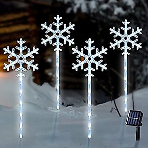 KPROE 4 Pack Chirstmas Decorations Snowflake Pathway Lights, Solar Stake Lights with 8-Lighting Modes, Christmas Outdoor Decoration for Yard, Pathway, Garden