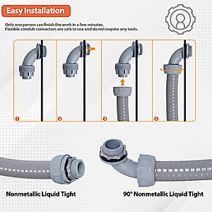 Neorexon Liquid-Tight Conduit and Connector Kit 1/2inch 25ft, Flexible Non Metallic Liquid Tight Electrical Conduit w/UL Certification, Electrical Conduit Kit with 5 Straight, 5 Angle Fittings