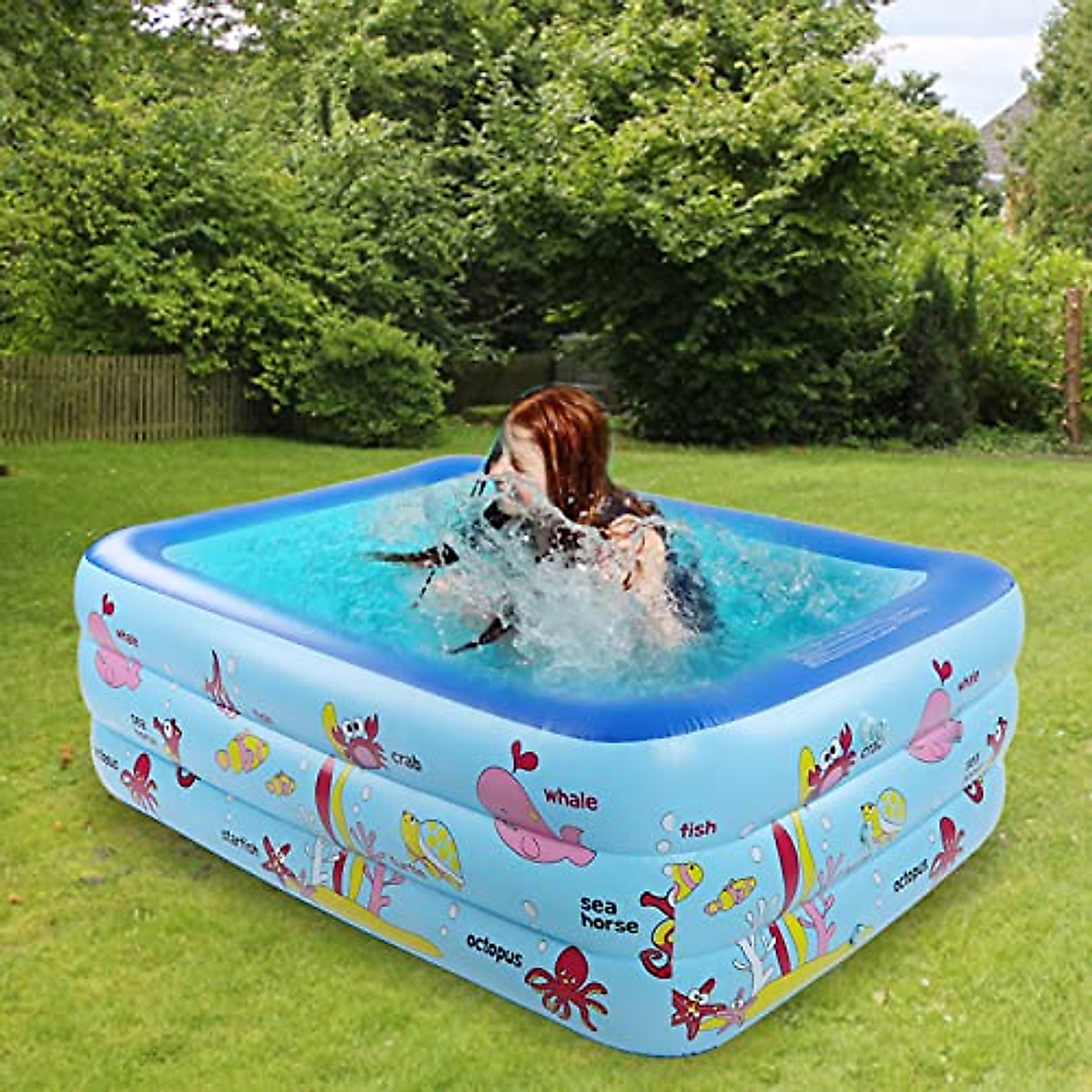 Rectangular Inflatable Pool PVC Inflatable Lounge Above Ground Family Swim Center for Summer Outdoor Backyard, Garden