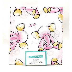 Fat Quarter 18 x 21 Cotton Quilting Fabric - Pink Baby Elephants - 1 pc