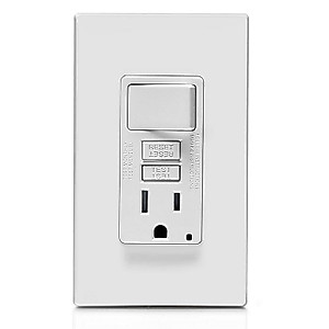 Leviton GFCI Switch Outlet Combo, 15 Amp, Self Test, Tamper-Resistant with LED Indicator Light, Saves Space, GFSW1-W, White