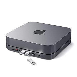 Satechi USB C Hub - Type-C Aluminum Stand & Hub - USB-C Data Port, Micro/SD Card Readers, USB 3.0 & Headphone Jack Port - for Mac Studio, Mac Mini M2/M1 (Not Compatible with M4) - Space Gray
