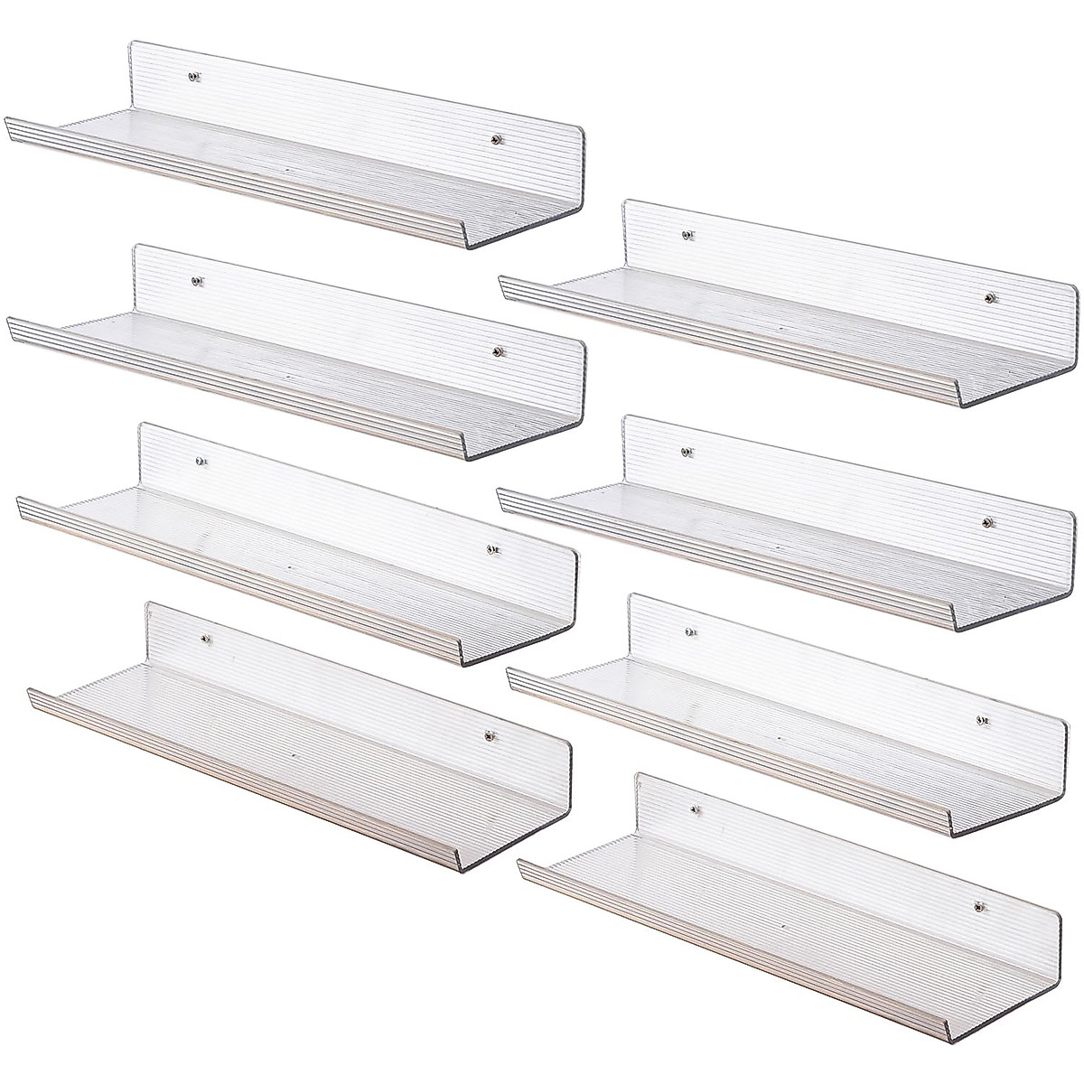 Sooyee 16.5" Clear Acrylic Shelves Wave Texture, Floating Shelves for Wall Storage,Book Display Shelf,Wall Shelves for Bedroom,Bathroom,Living Room, Kitchen,Set of 8